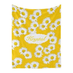 xozoty personalized yellow daisies baby blanket with name text custom newborns infants swaddling blankets for boys &girls shower birthday gift 30 x 40 inches