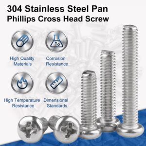 Bettomshin 60Pcs Pan Head Machine Screws, M2 x 10mm Phillips Drive Cross Head Screws, 304 Stainless Steel Metric Cabinet Door and Drawer Screws Fasteners Bolts, Silver Gray