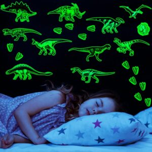 dinosaur stickers for wall, glow in the dark dinosaurs glowing decals decor for boys room bedroom ceiling decorations for kids boys girls (dinosaur, green light)