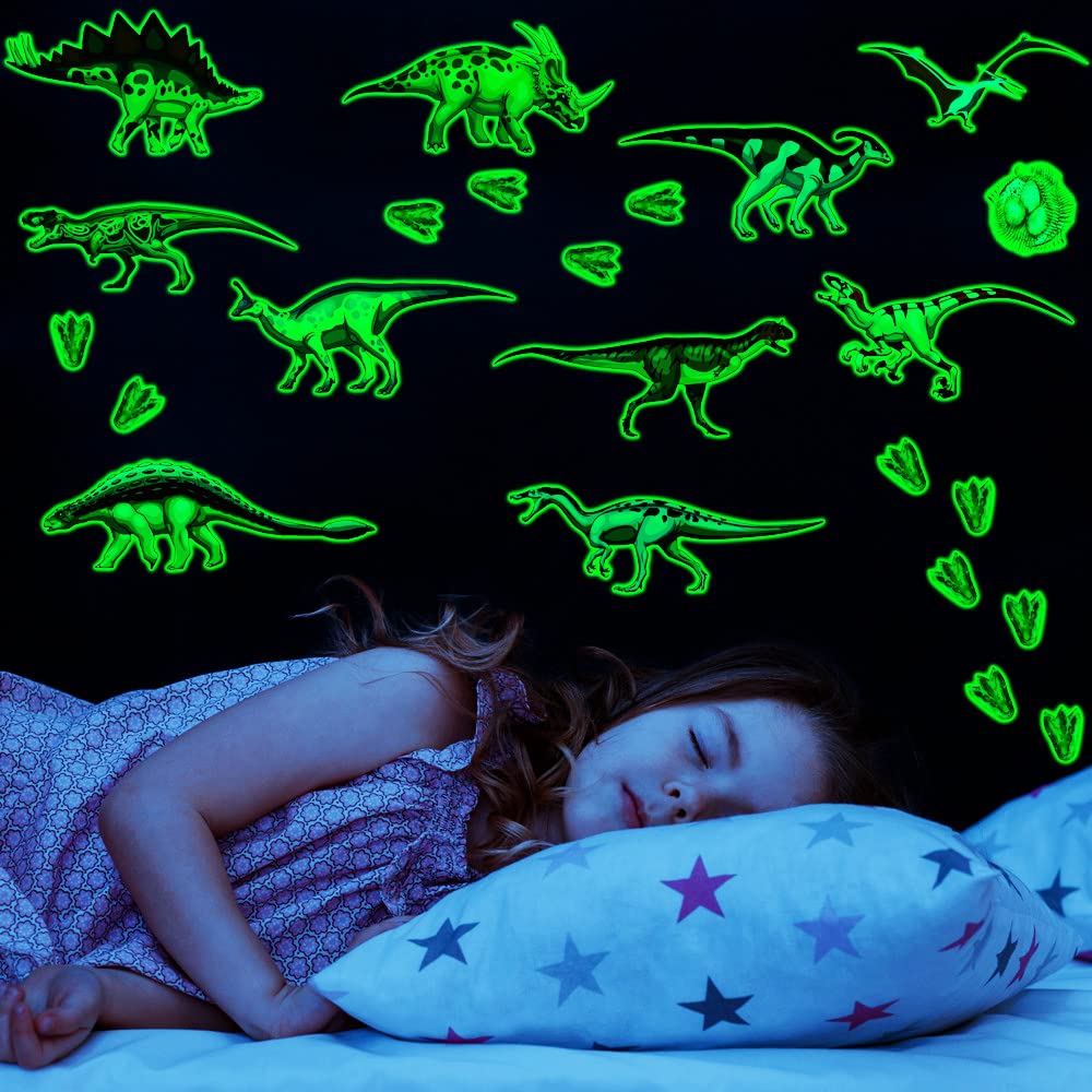 Dinosaur Stickers for Wall, Glow in The Dark Dinosaurs Glowing Decals Decor for Boys Room Bedroom Ceiling Decorations for Kids Boys Girls (Dinosaur, Green Light)