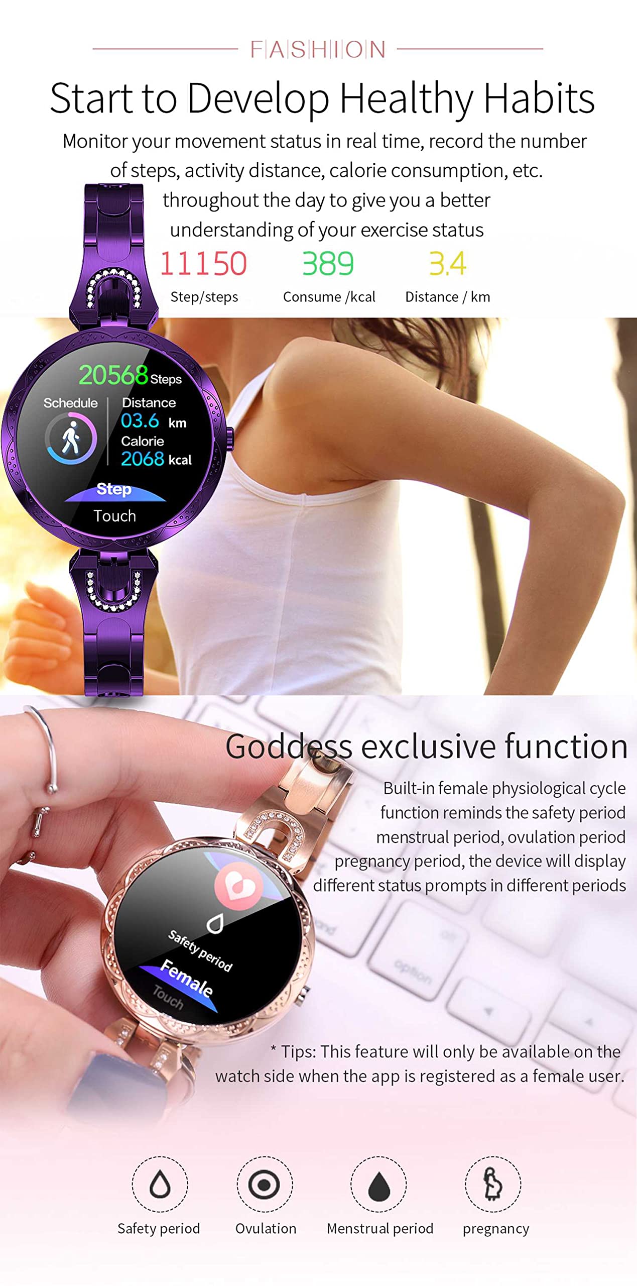 Smart Watches for Women Android Phone for Samsung IOS iPhone, IP67 Waterproof Smartwatches w/Blood Pressure Monitor, Bluetooth Activity Fitness Tracker Wristband Pedometer for Sleep, Silver