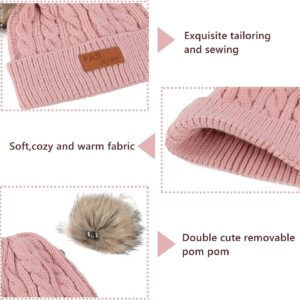 Century Star Baby Hat Winter Baby Girls Hats Knit Warm Hat for Baby Boys Infant Toddler Beanie Z Pom Pom Khaki & Black & Deep Pink