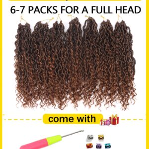 Goddess Locs Crochet Hair 14 Inch 7 Packs Curly Faux Locs Crochet Hair with Curly Ends River Locs Crochet Hair for Black Women Crochet Braids with Curly Ends (14 Inch, 7 Packs, T1B30)