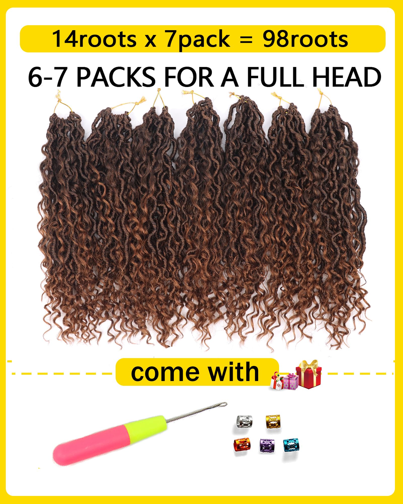 Goddess Locs Crochet Hair 14 Inch 7 Packs Curly Faux Locs Crochet Hair with Curly Ends River Locs Crochet Hair for Black Women Crochet Braids with Curly Ends (14 Inch, 7 Packs, T1B30)