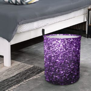 Storage Basket,Beautiful Dark Purple Glitter Sparkles,Collapsible Large Laundry Hamper with Handles for Home Office 17.32"X13.58"