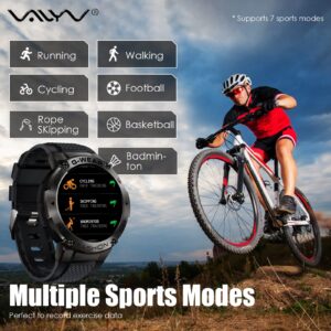 VALYV Fashionable Smart Watch for Men, Fitness Tracker Watch with Bluetooth Calling Heart Rate Monitor Military Tactical Sports Watch Activity Trackers for Huawei Samsung Android iOS Phone (Black)