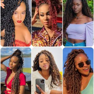 Goddess Locs Crochet Hair 14 Inch 7 Packs Curly Faux Locs Crochet Hair with Curly Ends River Locs Crochet Hair for Black Women Crochet Braids with Curly Ends (14 Inch, 7 Packs, T1B30)