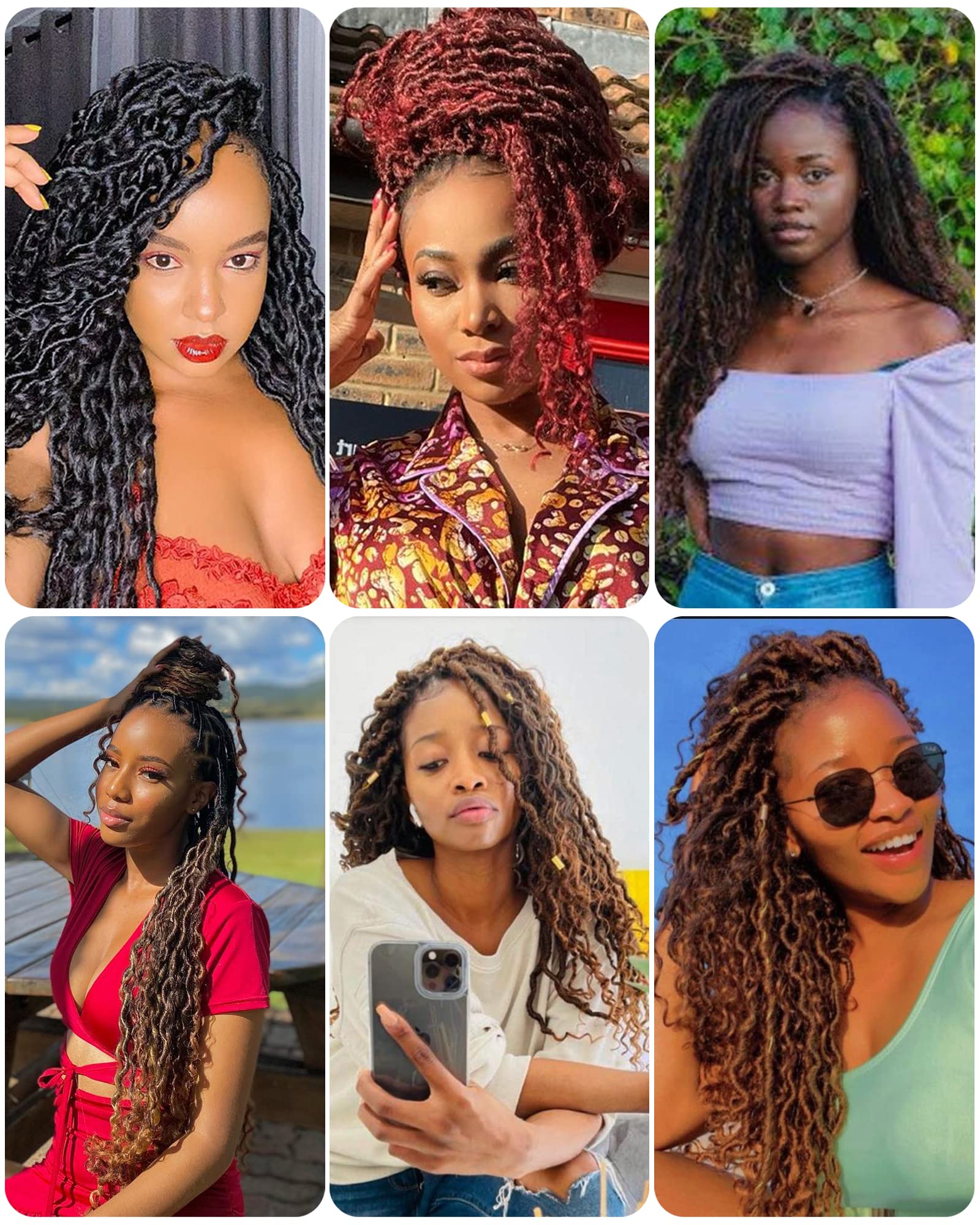 Goddess Locs Crochet Hair 14 Inch 7 Packs Curly Faux Locs Crochet Hair with Curly Ends River Locs Crochet Hair for Black Women Crochet Braids with Curly Ends (14 Inch, 7 Packs, T1B30)