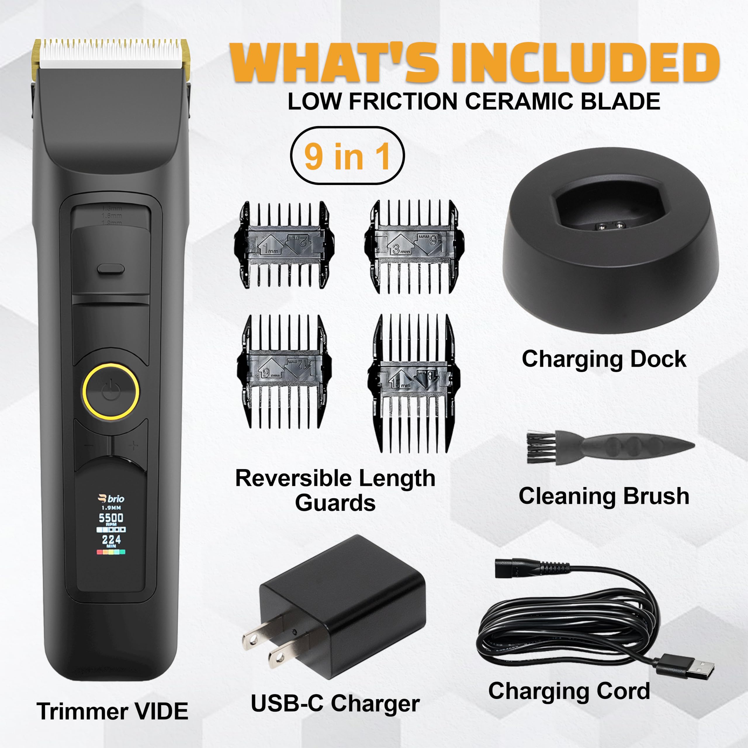 Brio Beardscape V2 Beard Trimmer for Men Professional with Low Friction Ceramic Blade, Cordless Professional Hair Trimmer for Barbers with 4 Hrs of Long Battery Timing, Ideal for Beard & Body (Black)