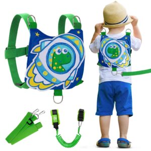 4 in 1 toddler harness leash for walking+baby anti lost wrist link, cute dinosaur child safety harness, walking wristband assistant strap belt for toddlers, babies & kids (green)