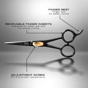 BRV MEN Razor Sharp Beard & Mustache Scissors - 5" - High Carbon Stainless Steel - Facial Hair Trimming Shears - RIGHT HANDED, Black