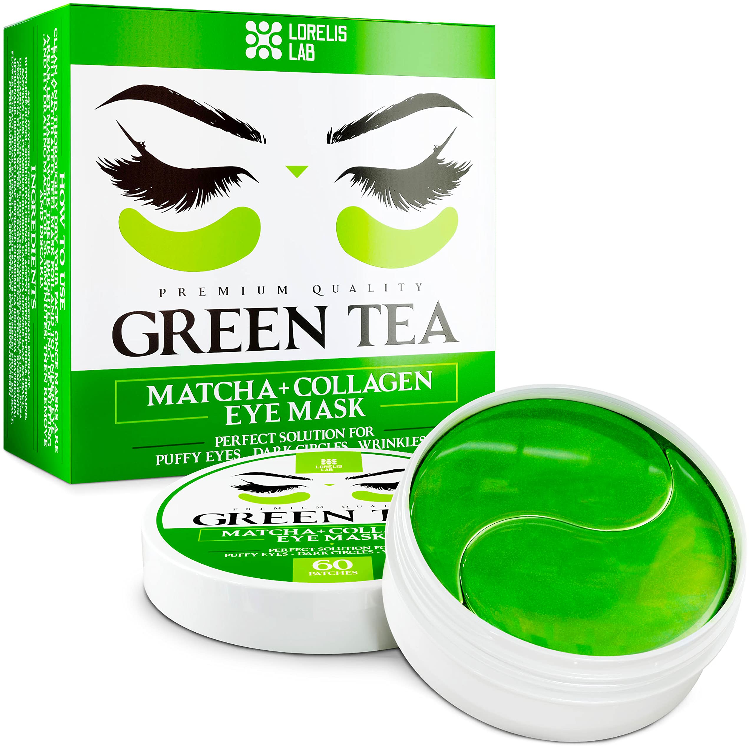 Under Eye Mask for Puffy Eyes, Dark Circles, Eye Bags, Puffiness, Wrinkles with Collagen - Hydrating Under Eye Patches - Green Tea Skincare - Anti-Aging Eye Patch Treatment Masks - 60 Under Eye Pads