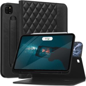 cavokas for new ipad pro 11 inch case 2021 3rd generation, 2nd gen 2020 leather case with apple pencil holder - auto wake/sleep, durable & removable magnetic protective cover, black