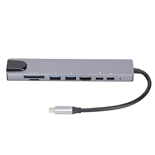 USB C Adapter, High Durability Plug and Play Wide Compatibility Multiport USB Hub 8 in 1 for Office for Home for Travel