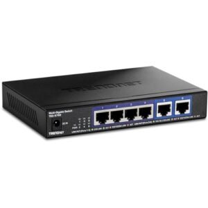 trendnet 6-port 10g switch, 4 x 2.5g rj-45 base-t ports, 2 x 10g rj-45 ports, 60gbps switching capacity, wall mountable, 10 gigabit network connections, lifetime protection, black, teg-s762