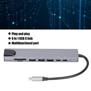 USB C Adapter, High Durability Plug and Play Wide Compatibility Multiport USB Hub 8 in 1 for Office for Home for Travel