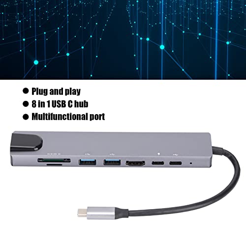 USB C Adapter, High Durability Plug and Play Wide Compatibility Multiport USB Hub 8 in 1 for Office for Home for Travel