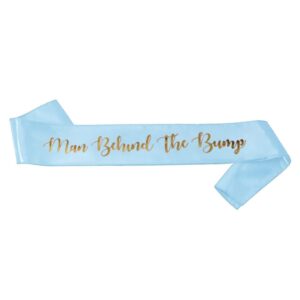 Man Behind The Bump Sash for Baby Shower- Blue w/Gold Lettering Baby Gender Reveal Ideas Boy Ideas Dad Diaper Party Favor New Daddy to Be Gift Prince Decorations Dadchelor Baby Gifts Little Man