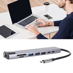 USB C Adapter, High Durability Plug and Play Wide Compatibility Multiport USB Hub 8 in 1 for Office for Home for Travel