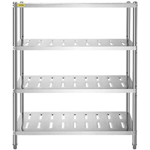 VEVOR Storage Shelf, 4-Tier Storage Shelving Unit, Stainless Steel Garage Shelf, 47.2 x 17.7 x 61 inch Heavy Duty Storage Shelving, 529 Lbs Total Capacity with Adjustable Height and Vent Holes