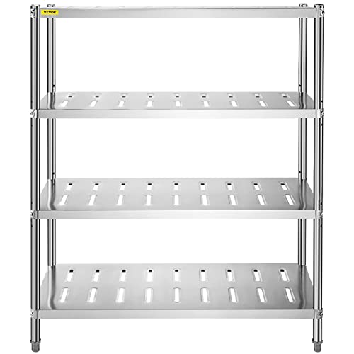 VEVOR Storage Shelf, 4-Tier Storage Shelving Unit, Stainless Steel Garage Shelf, 47.2 x 17.7 x 61 inch Heavy Duty Storage Shelving, 529 Lbs Total Capacity with Adjustable Height and Vent Holes