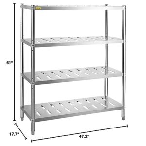 VEVOR Storage Shelf, 4-Tier Storage Shelving Unit, Stainless Steel Garage Shelf, 47.2 x 17.7 x 61 inch Heavy Duty Storage Shelving, 529 Lbs Total Capacity with Adjustable Height and Vent Holes