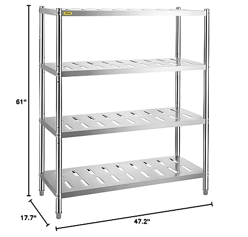 VEVOR Storage Shelf, 4-Tier Storage Shelving Unit, Stainless Steel Garage Shelf, 47.2 x 17.7 x 61 inch Heavy Duty Storage Shelving, 529 Lbs Total Capacity with Adjustable Height and Vent Holes