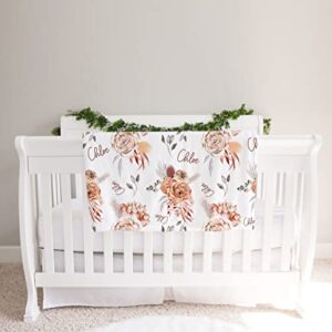 Stork Wares Boho Caramel Floral Personalized Baby Girl Swaddle Blanket, White, 30x40', (BB335)