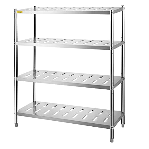 VEVOR Storage Shelf, 4-Tier Storage Shelving Unit, Stainless Steel Garage Shelf, 47.2 x 17.7 x 61 inch Heavy Duty Storage Shelving, 529 Lbs Total Capacity with Adjustable Height and Vent Holes