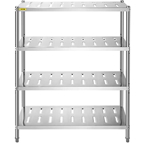 VEVOR Storage Shelf, 4-Tier Storage Shelving Unit, Stainless Steel Garage Shelf, 47.2 x 17.7 x 61 inch Heavy Duty Storage Shelving, 529 Lbs Total Capacity with Adjustable Height and Vent Holes