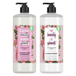 love beauty and planet blooming color sulfate-free shampoo and conditioner for color treated hair murumuru butter & rose 2 count vegan, paraben-free, silicone-free, cruelty-free 32 oz