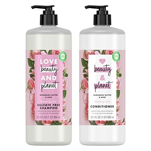 Love Beauty and Planet Blooming Color Sulfate-Free Shampoo and Conditioner for Color Treated Hair Murumuru Butter & Rose 2 Count Vegan, Paraben-Free, Silicone-Free, Cruelty-Free 32 oz