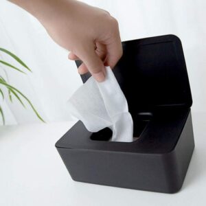 Exte Wet Wipes Dispenser Box with Dust Lid - Baby Nappy Wet Tissue Tissue Storage Case Napkin Holder (Black)