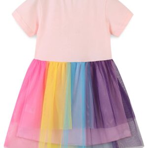 Toddler Girl Dress Short Sleeve Summer Rainbow Clothes Cotton Casual Playwear Tunic Outfit Dresses(1035-4T)