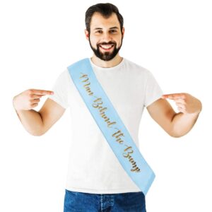 Man Behind The Bump Sash for Baby Shower- Blue w/Gold Lettering Baby Gender Reveal Ideas Boy Ideas Dad Diaper Party Favor New Daddy to Be Gift Prince Decorations Dadchelor Baby Gifts Little Man