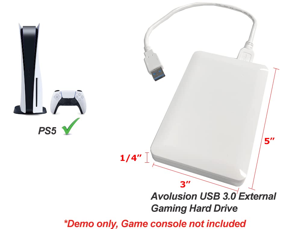 Avolusion HD250U3-Z1-PRO-WH 2TB USB 3.0 Portable External Gaming PS5 Hard Drive - White (for PS5 / PS4, Pre-Formatted) - 2 Year Warranty