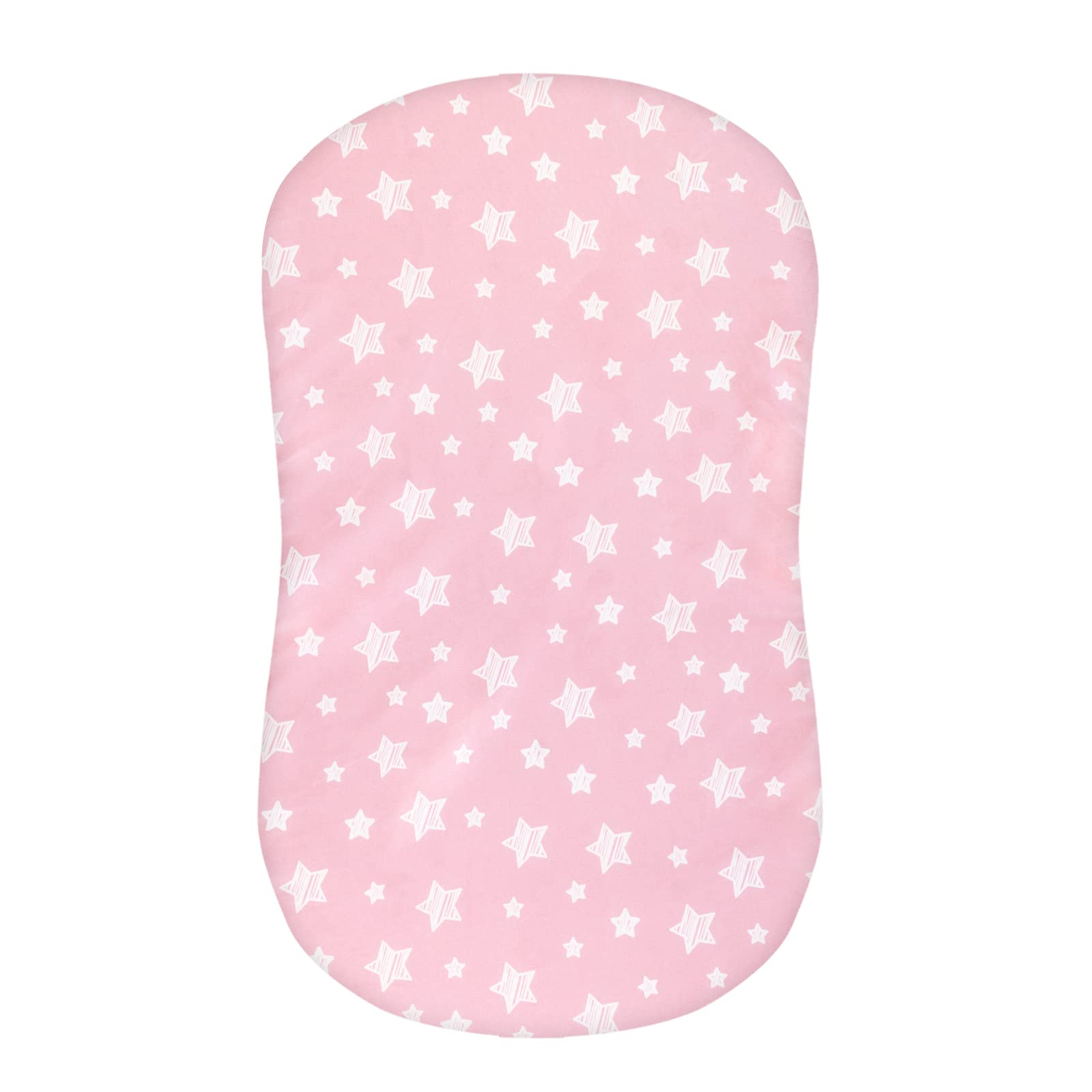 Bassinet Sheet, 33" X 17" Flexible for Different Cradle and Bassinet Mattress, Soft Breathable Universal Sheet for Rectangle, Oval, Hourglass Bassinet Mattress, Pink Star