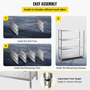 VEVOR Storage Shelf, 4-Tier Storage Shelving Unit, Stainless Steel Garage Shelf, 47.2 x 17.7 x 61 inch Heavy Duty Storage Shelving, 529 Lbs Total Capacity with Adjustable Height and Vent Holes