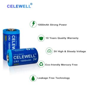 CELEWELL 【10-Year Warranty】 4Pcs CR2 3V 1000mAh Lithium Battery