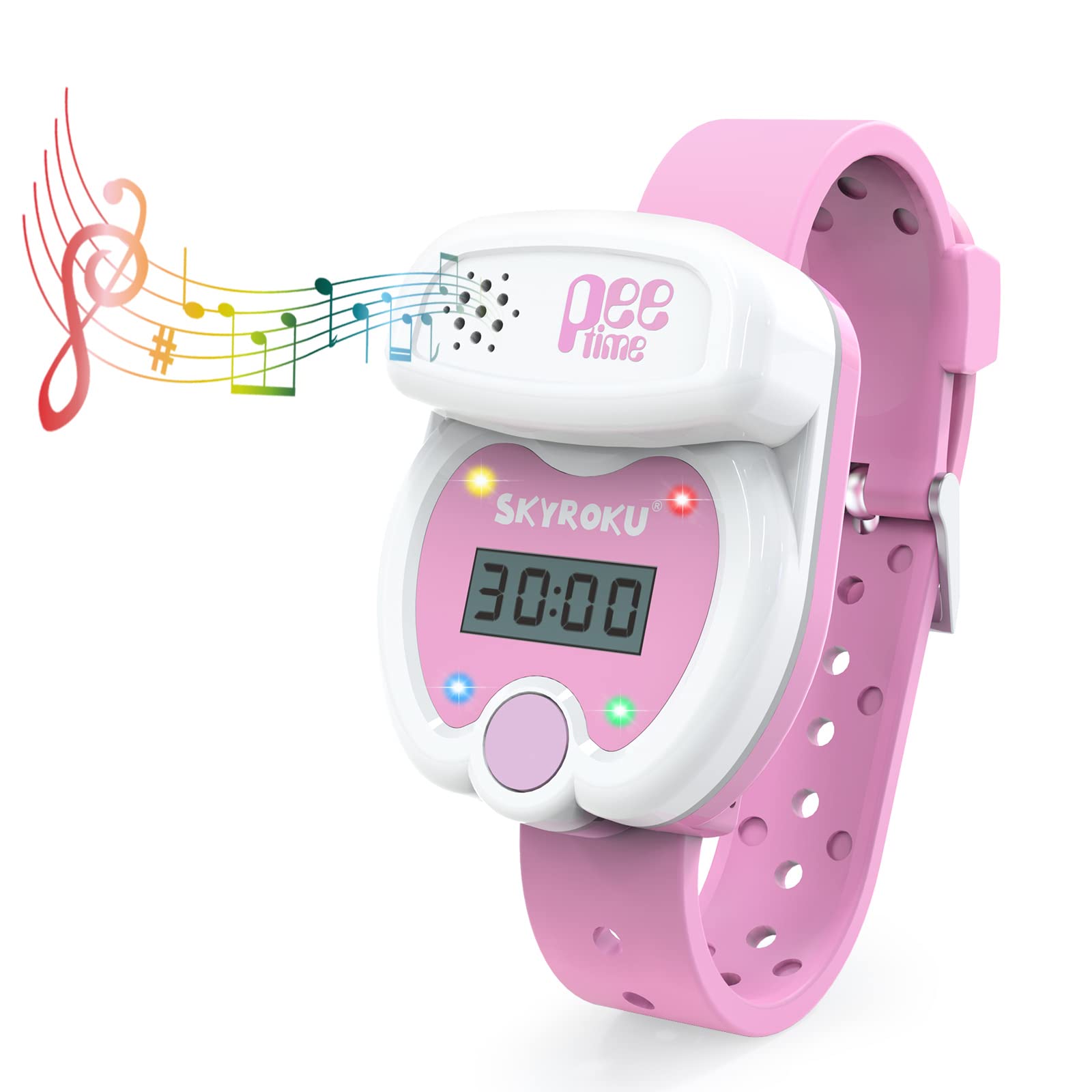 SKYROKU Potty Training Watch for Toddlers – Cute Toilet Shape, Music & Light Reminders, 3 Songs, Countdown Timer, Replaceable Battery, Silicone Strap – Easy Setup & Safe for Kids(Pink)