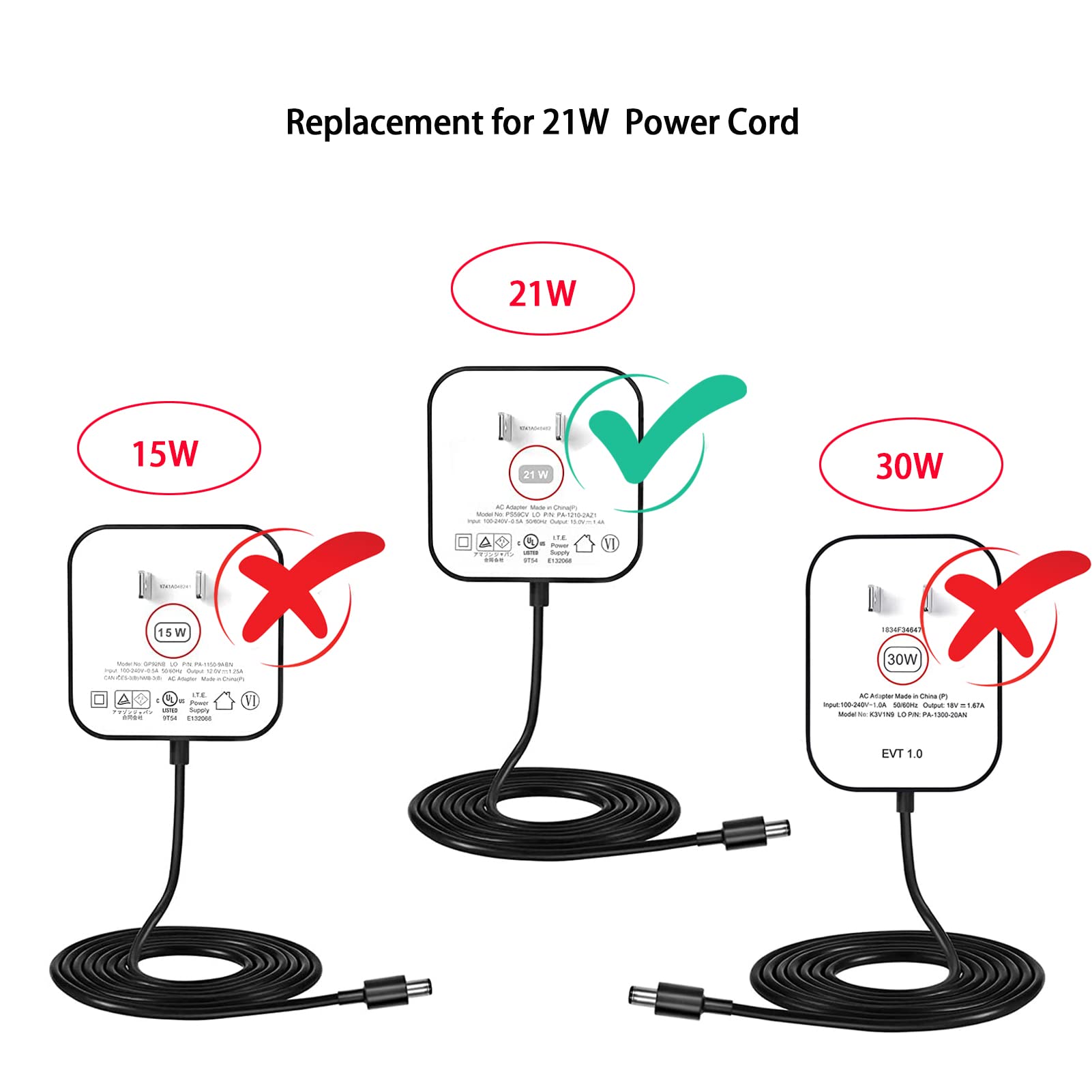 21W Power Cord Replacement for Alexa Echo Show (1st Gen/3rd Gen 2023 Release), Echo Plus (1st Gen), SK705DI, XC56PY, MW46WB, DV83YW TV (2nd Gen), PS59CV, PS73BR AC Adapter