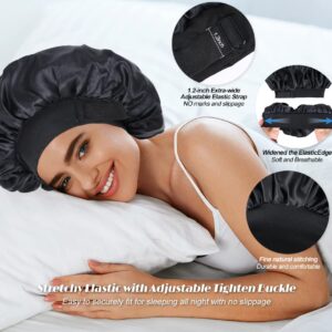 Silk Bonnet for Sleeping Double Layer Satin Bonnet Adjustable Bonnets for Black Women Sleep Cap Reversible Hair Bonnet for Curly Hair (Black)