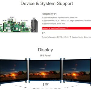 waveshare [Latest Version] Raspberry Pi 4 Display 7inch Capacitive Touch Screen LCD Monitor for Raspberry Pi 400 4 3 Model B Supports All Versions of Raspberry Pi Windows Capacitive