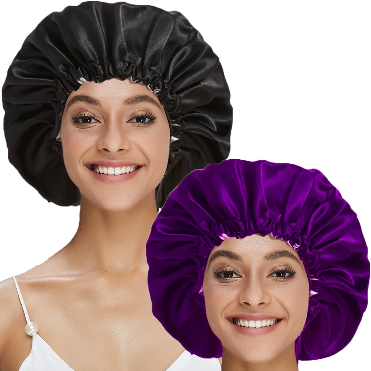 2 Pcs Silk Bonnet for Sleeping Satin Bonnet Double Layer Hair Bonnet for Curly Hair Comforable Satin Hair Wrap Reversible Sleep Cap