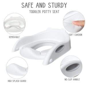 Potty Training Toilet Seat for Kids with Step Stool Ladder, Toddlers Comfortable Toilet Chair with Anti-Slip Pads and Safe Handle, Soft Cushion Toilet Training Seat for Boys Girls (White)