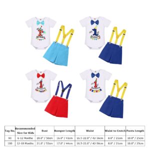 Baby Boy First Birthday Cake Smash Outfit My 1st Birthday Party Photo Shooting Props Gentleman Bow Tie Cotton Short Sleeve Romper Bodysuit Y-Back Suspenders Shorts Pants 3pcs Set Red 12-18 Months