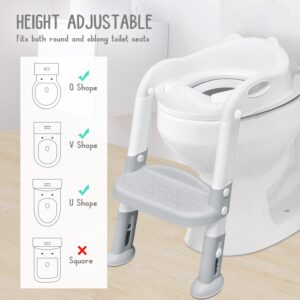 Potty Training Toilet Seat for Kids with Step Stool Ladder, Toddlers Comfortable Toilet Chair with Anti-Slip Pads and Safe Handle, Soft Cushion Toilet Training Seat for Boys Girls (White)