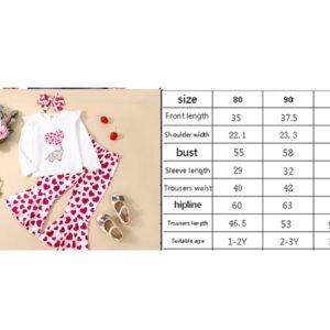 Eadrioss 3Pcs Baby Girl Valentine's Day Clothes Sets Ruffle Long Sleeve Top Heart Print Flared Pants Little Valentines Outfits (White, 2-3T)