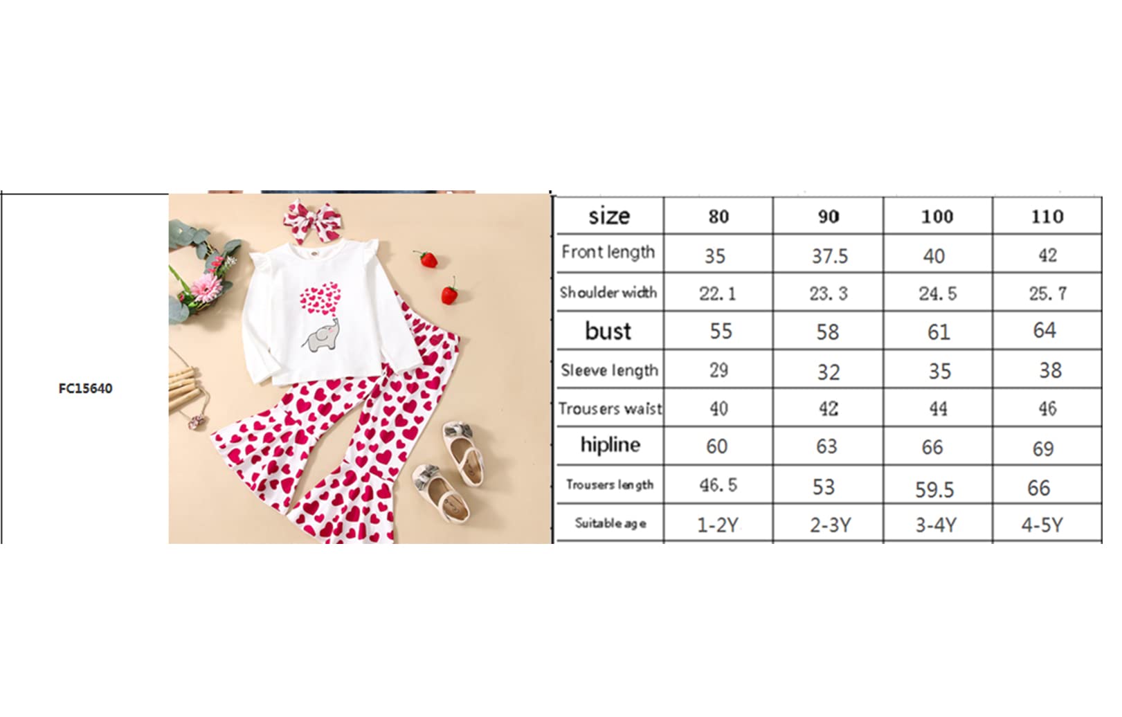 Eadrioss 3Pcs Baby Girl Valentine's Day Clothes Sets Ruffle Long Sleeve Top Heart Print Flared Pants Little Valentines Outfits (White, 2-3T)