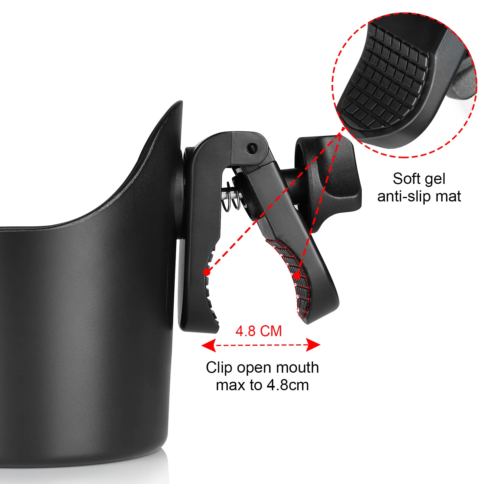 Accmor Universal Stroller Cup Holder, Cup Holder for Stroller, Bike, Walker, Wheelchair, Scooter, Drinks Holder Fits Large Size Cups Bottles,Black